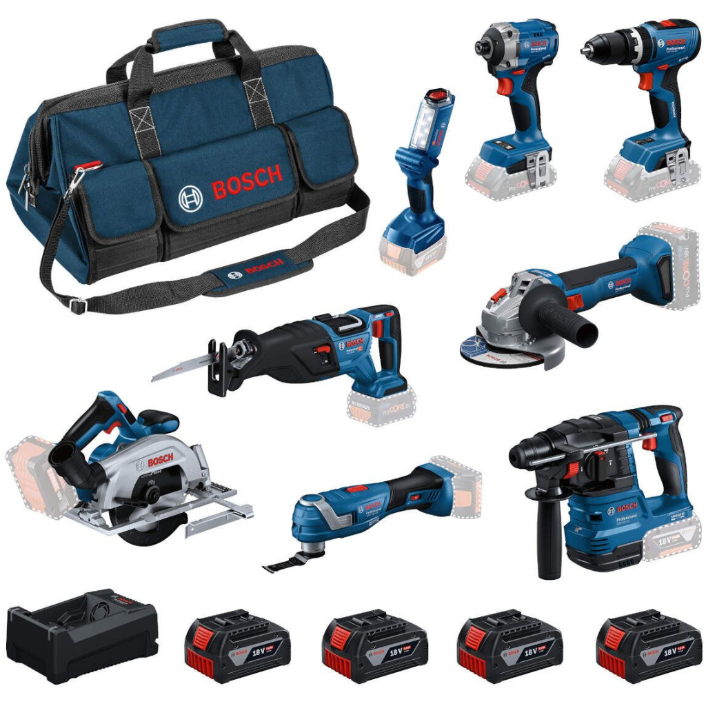 Akumulatorski set od 8 alata Bosch Professional + 4 x GBA 18V 5,0Ah ...